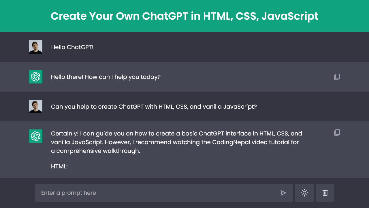 How To Create Your Own ChatGPT In HTML CSS And JavaScript How To Create Your Own ChatGPT In HTML CSS And JavaScript