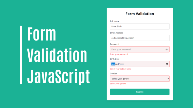 How To Implement Form Validation In Html Css And Javascript 1583